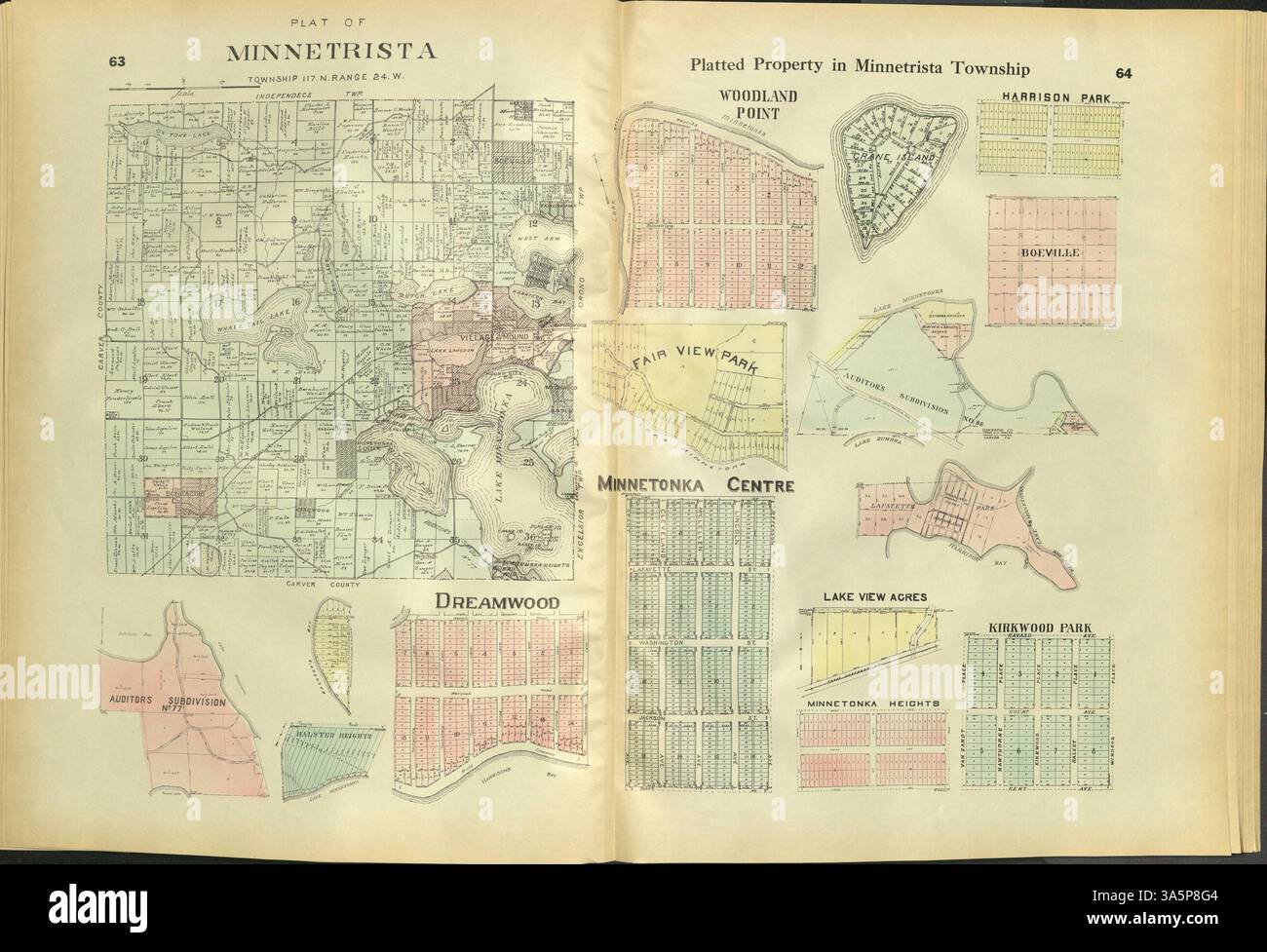 This atlas features detailed surveys and plats of hennepin county hi ...