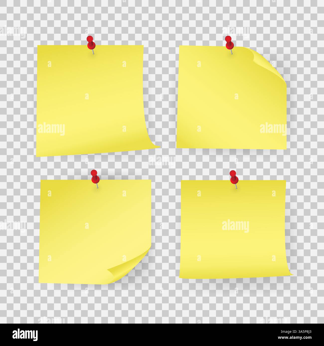 Collection yellow sticker pinned pushbutton with curled corner. Vector ...