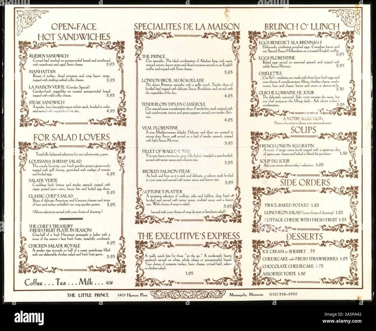 The Little Prince menu is presented in a bi-fold format with laminated ...