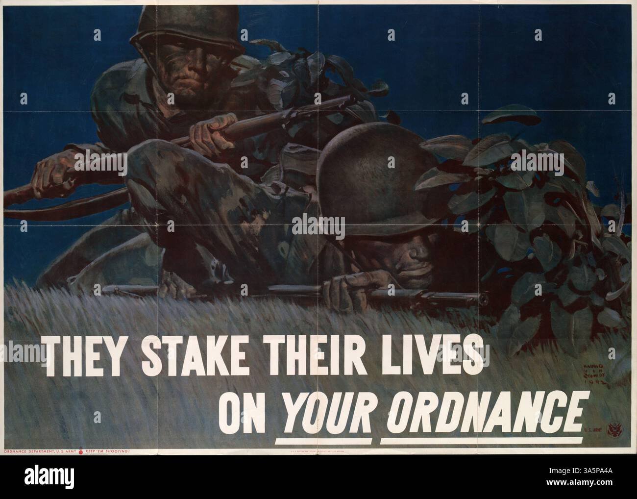 The image shows soldiers in camouflage uniforms during World War II ...