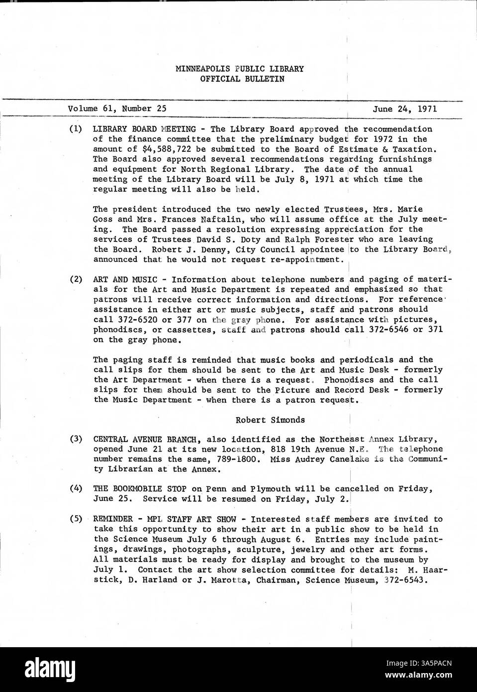 The Minneapolis Public Library Official Bulletin from 1971 provides ...