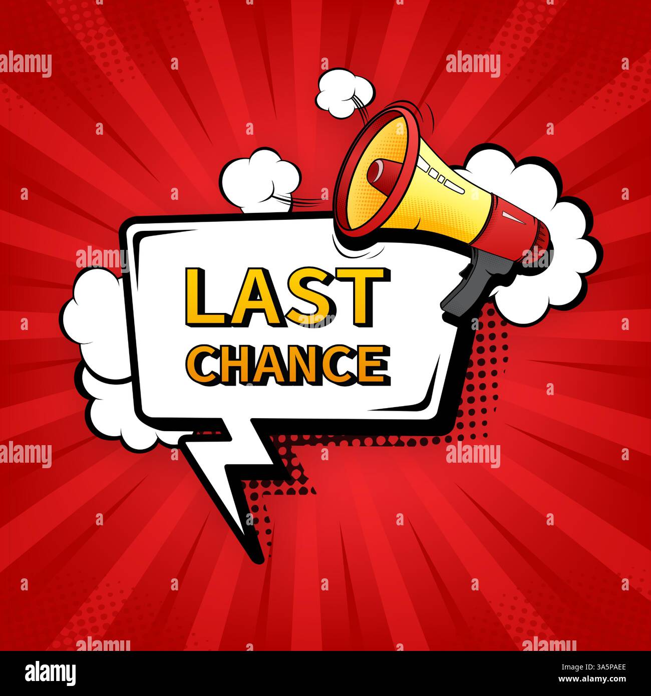 Last chance. Badge, stamp with megaphone icon. Flat vector illustration ...