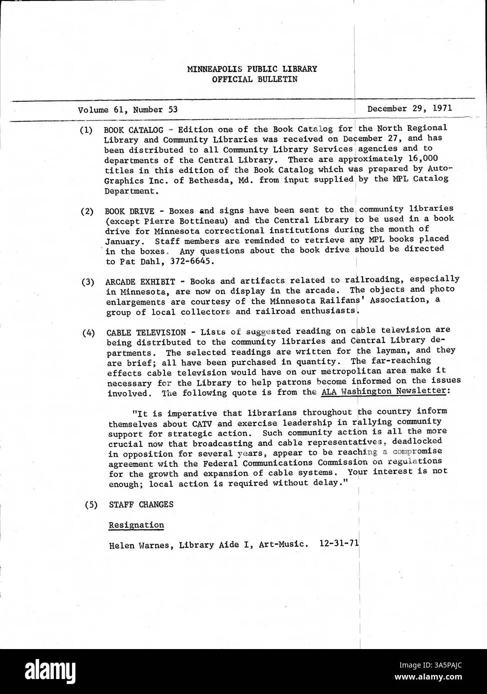The 1971 Minneapolis Public Library Official Bulletin shares essential ...
