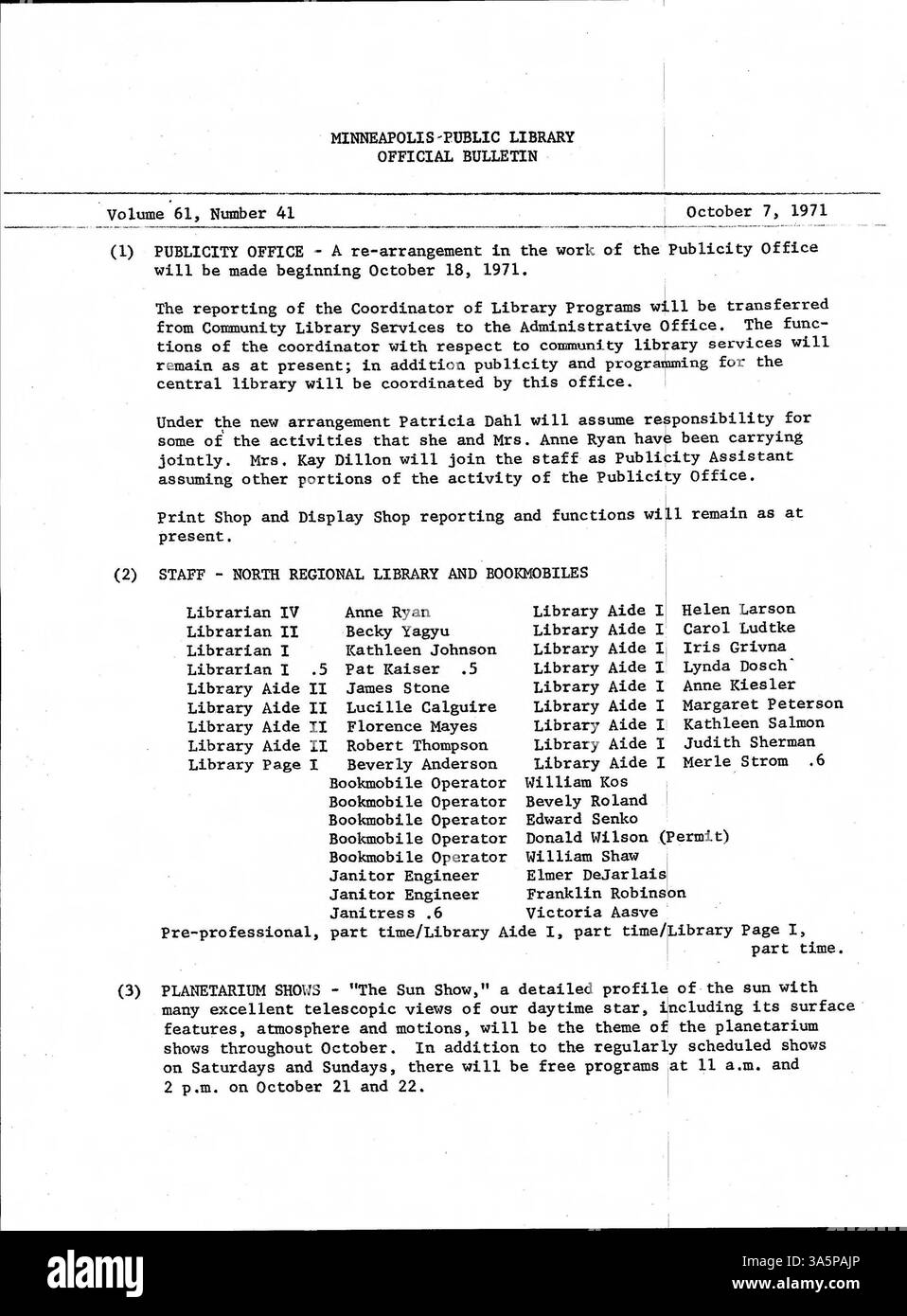 This edition of the 1971 Minneapolis Public Library Official Bulletin ...