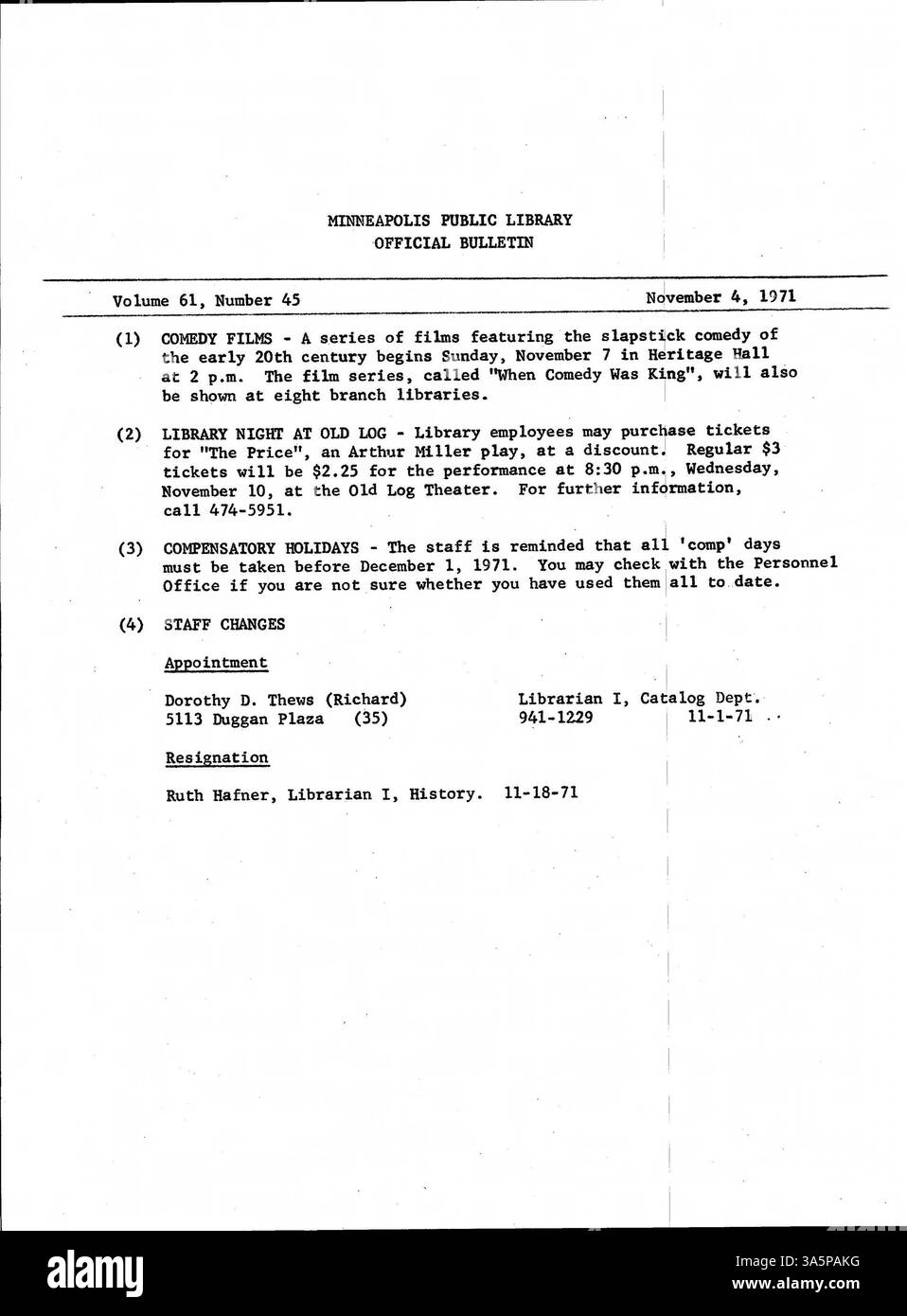 This 1971 Minneapolis Public Library Official Bulletin offers Hennepin ...