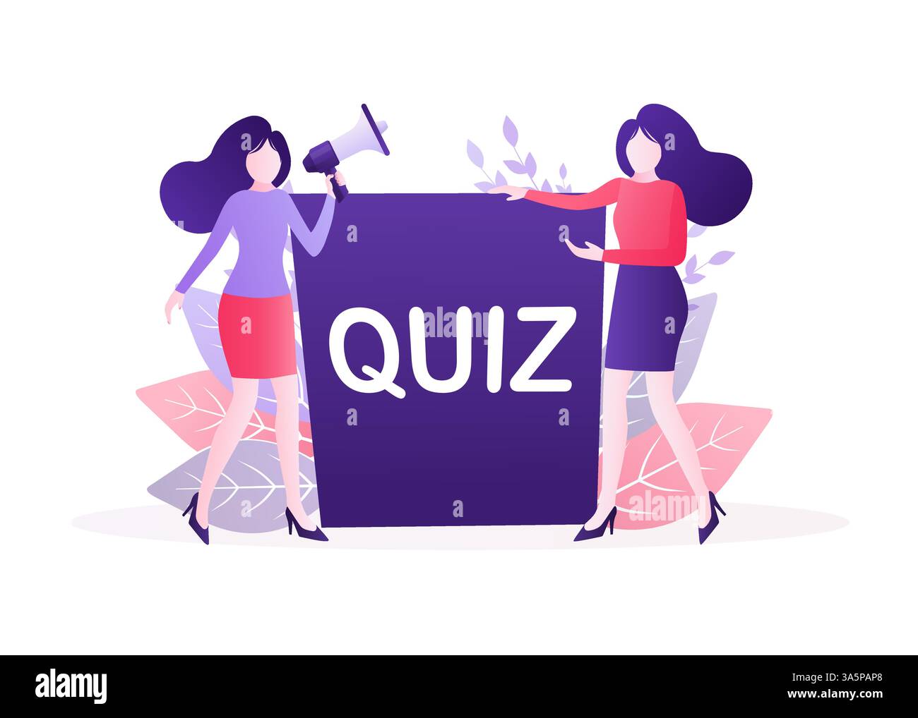 Flat illustration with quiz people with megaphone for computer game ...