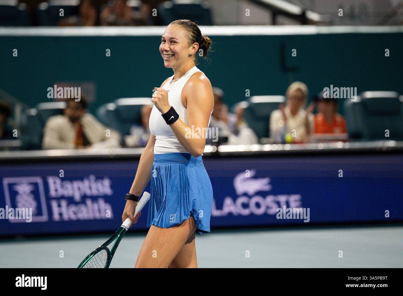 Amanda Anisimova of The United States celebrates during the Miami Open ...