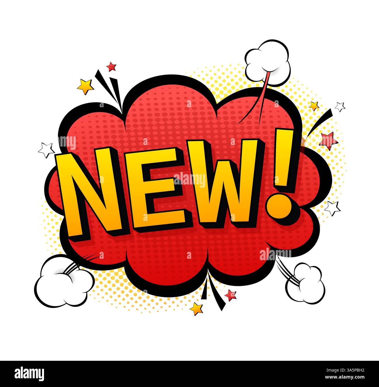 Pop art style illustration with new sign. Pop art style. Logo, label ...