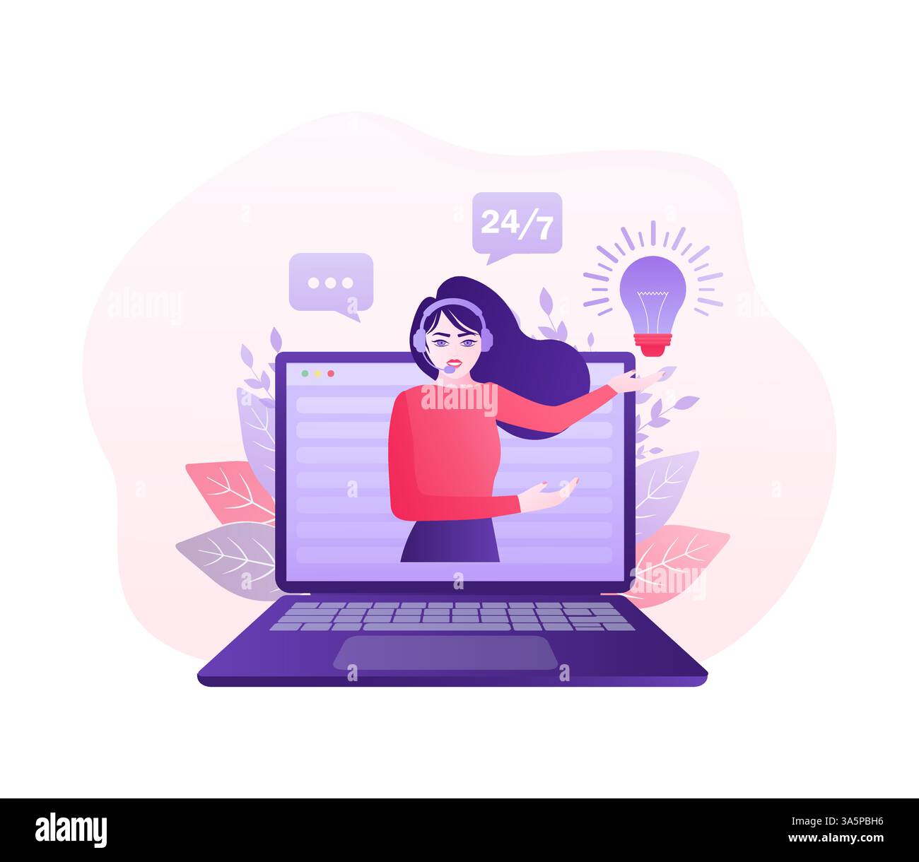 Telephone operator. Cartoon character. Support service icon. Online support call center ...