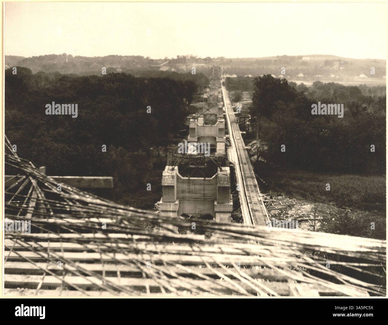 This image shows the Mendota Bridge under construction, with a view ...