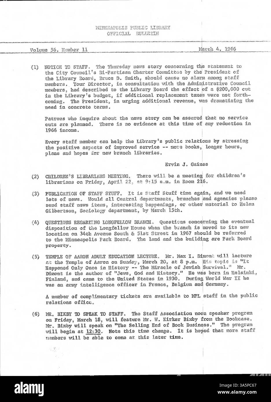 This 1966 Official Bulletin from the Minneapolis Public Library ...