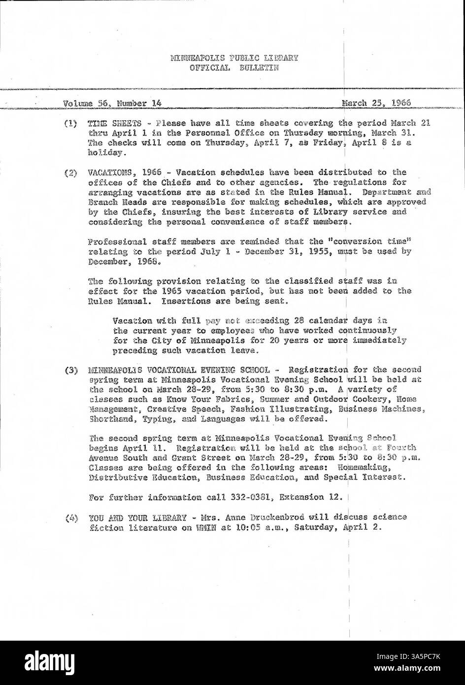 This official bulletin from the Minneapolis Public Library in 1966 ...