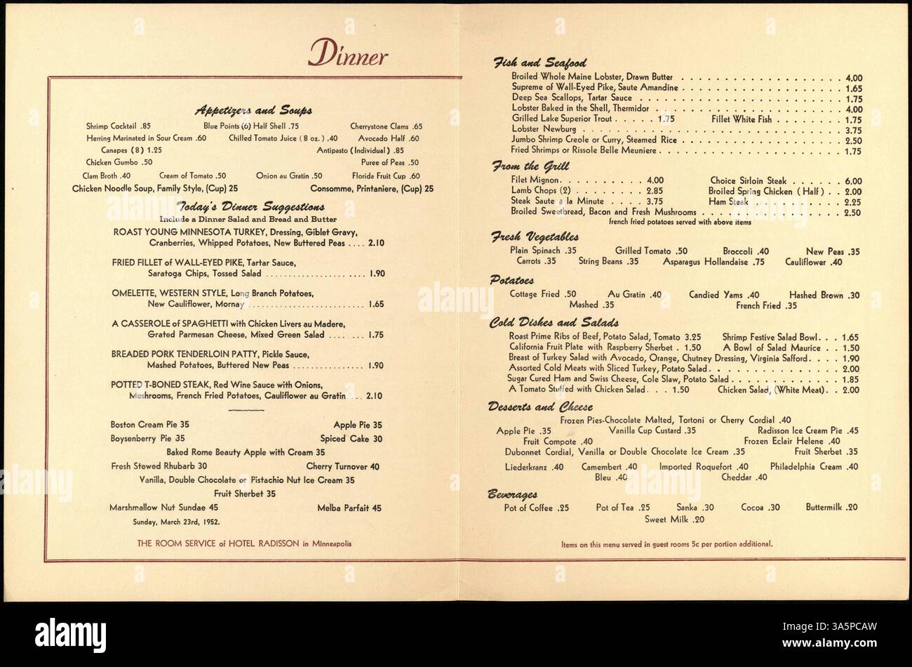 This 1970s menu from the Hotel Radisson Minneapolis includes options ...