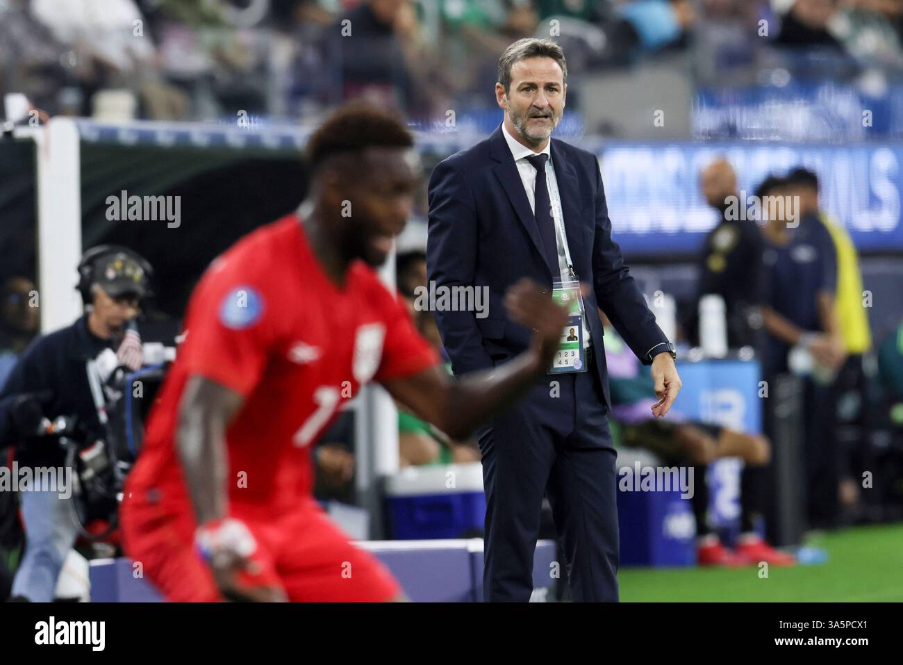 Panama's head coach Thomas Christiansen reacts during the first half of ...