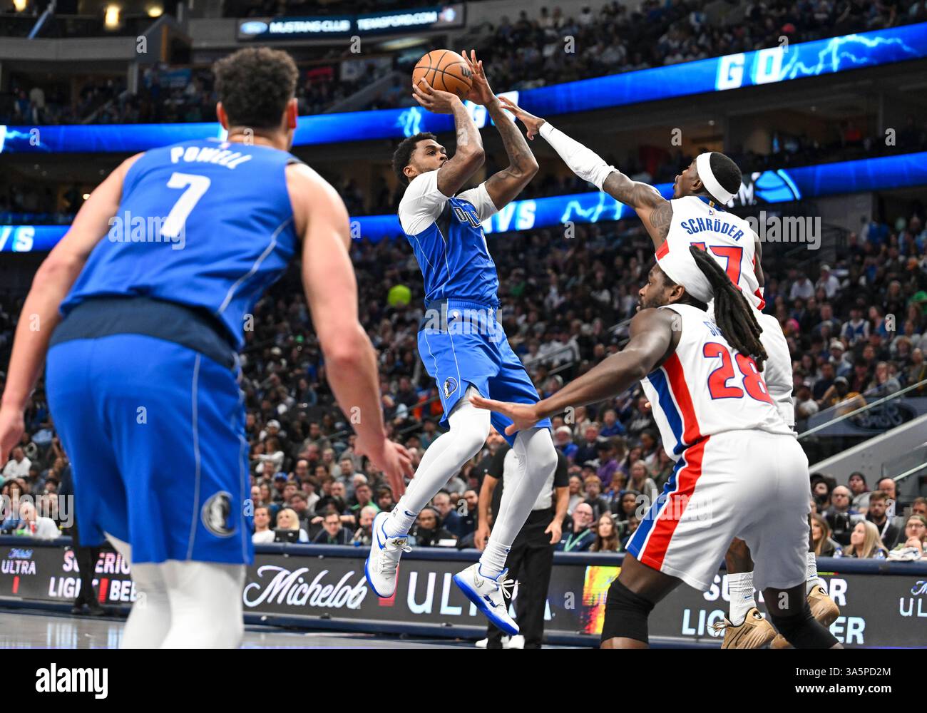 Dallas Mavericks forward Naji Marshall takes a shot over Detroit ...