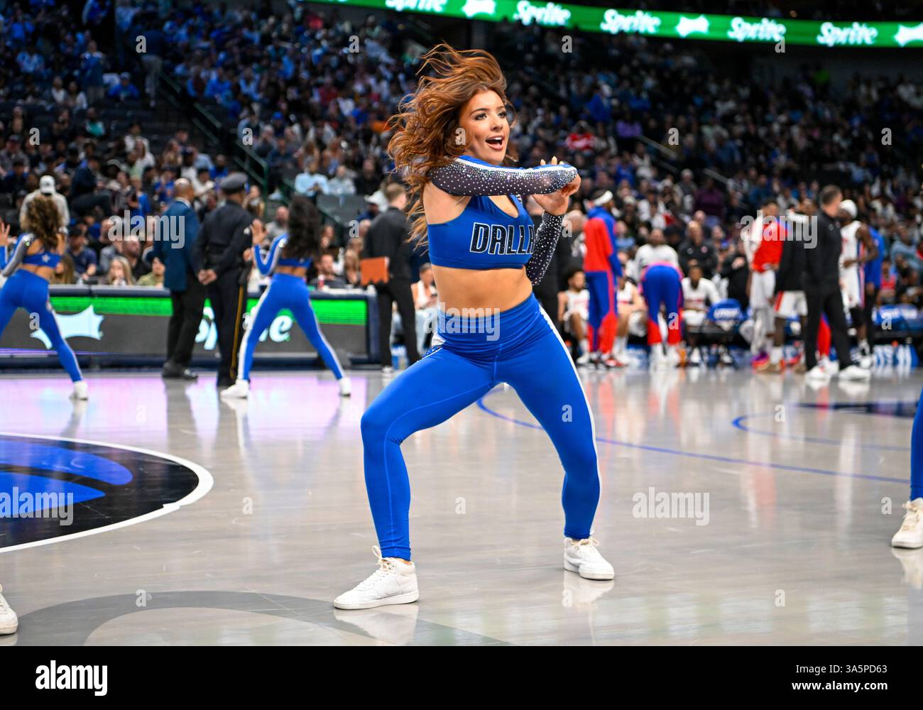 The Dallas Mavericks dance team perform during a time put in an NBA ...
