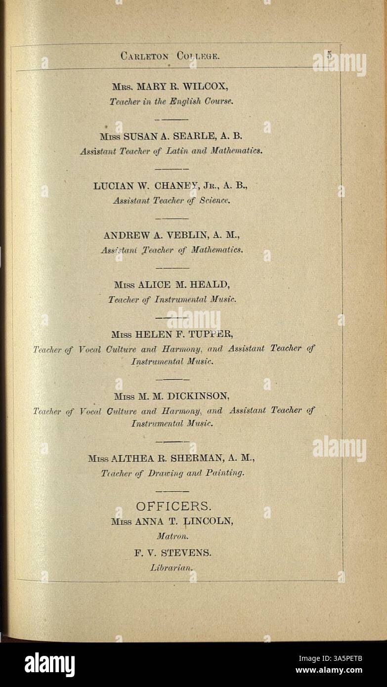 This 1882 1883 catalog from carleton college details courses of study ...