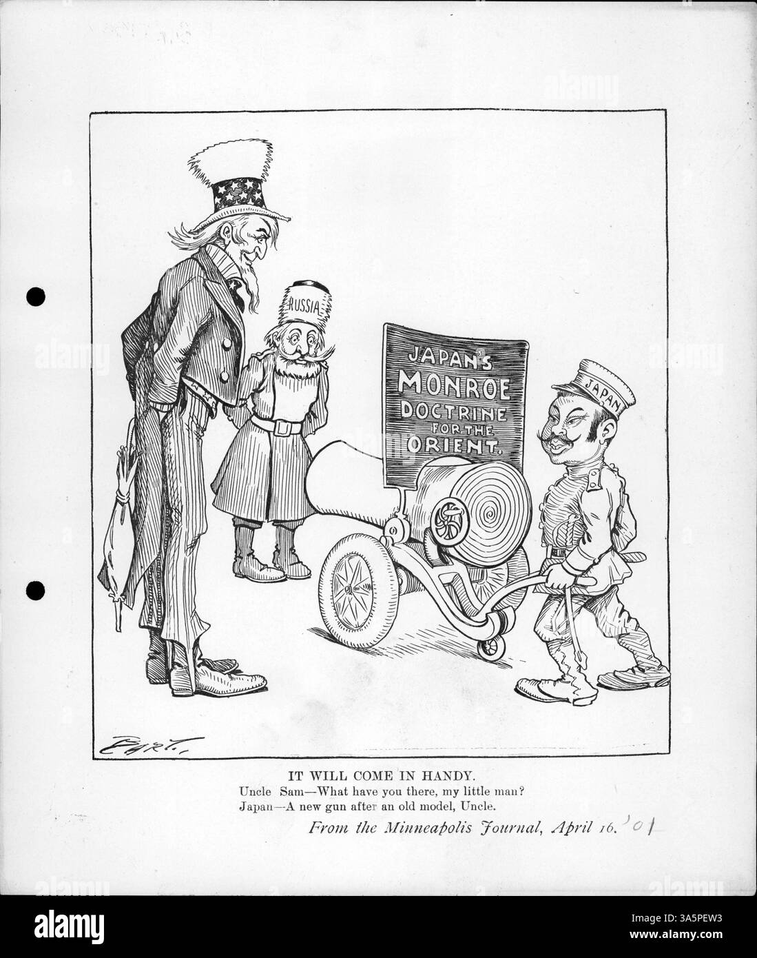 A political cartoon depicting Japan advancing its Monroe Doctrine for ...
