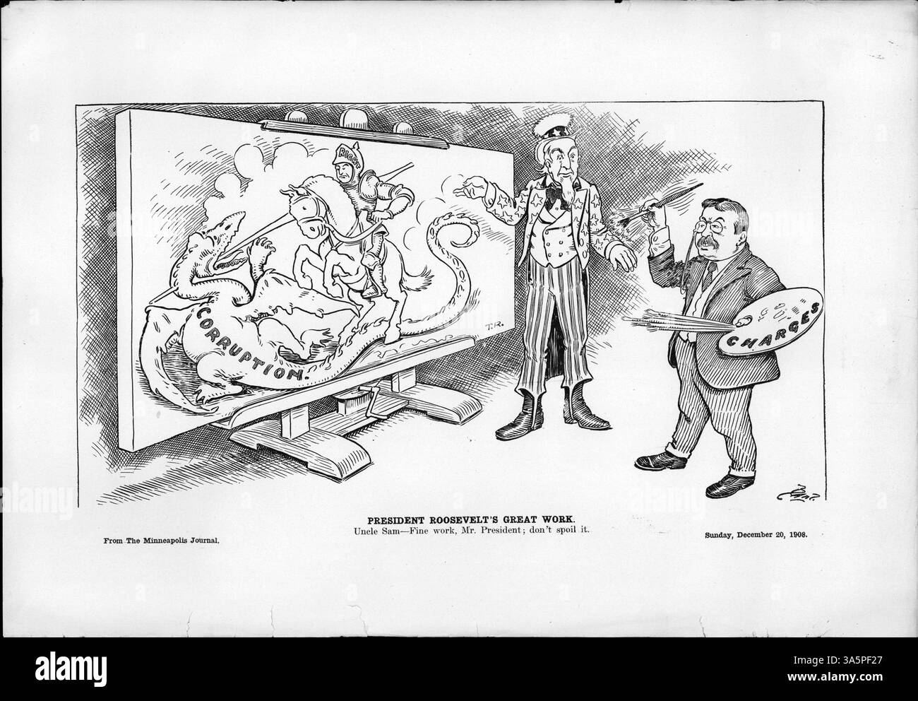 A political cartoon depicting President Roosevelt as a knight slaying ...