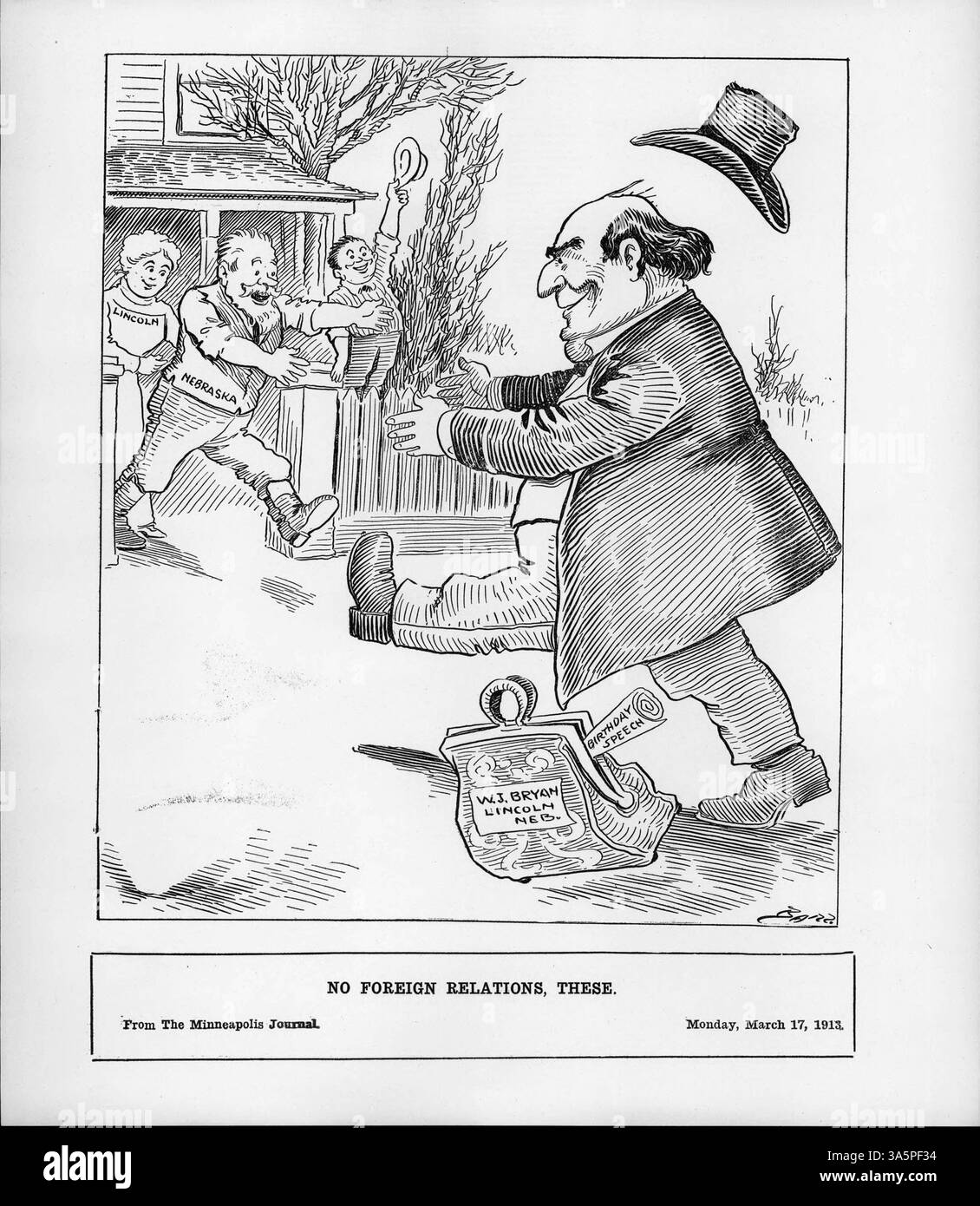 A political cartoon featuring William Jennings Bryan rushing back to ...
