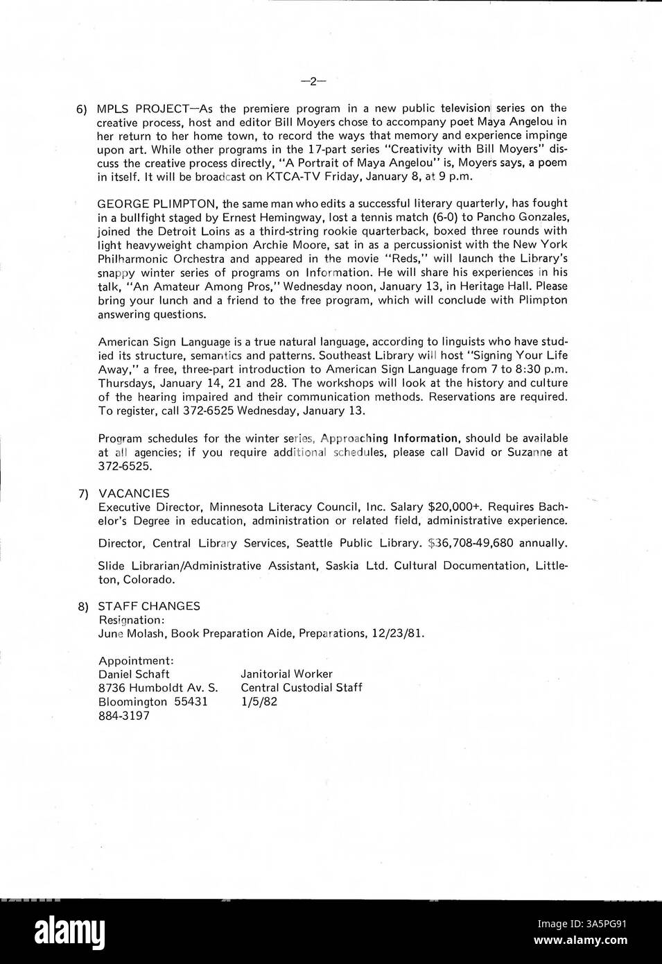 This is the official weekly bulletin from the Minneapolis Public ...