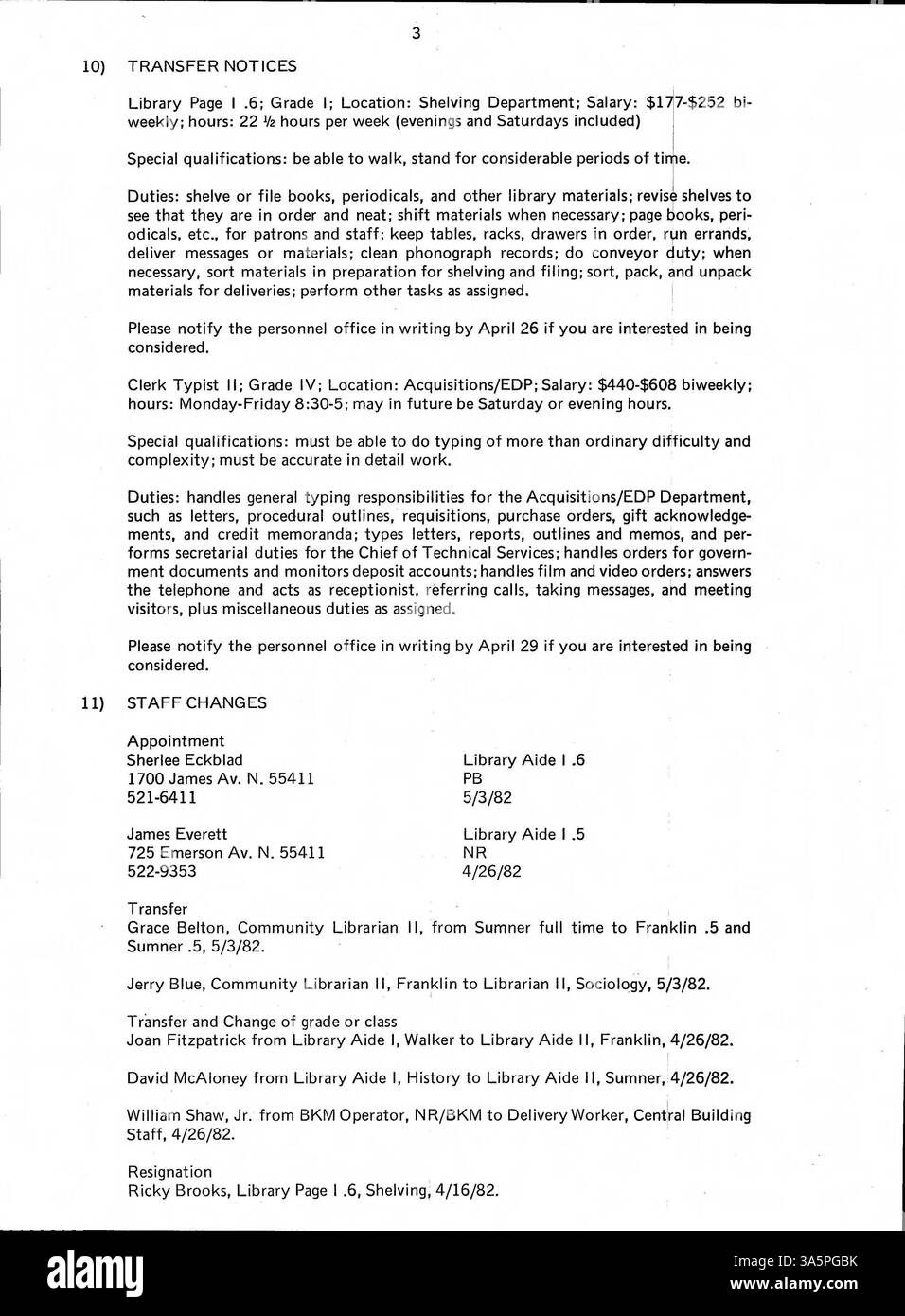 The 1982 weekly bulletin for employees of the Minneapolis Public ...