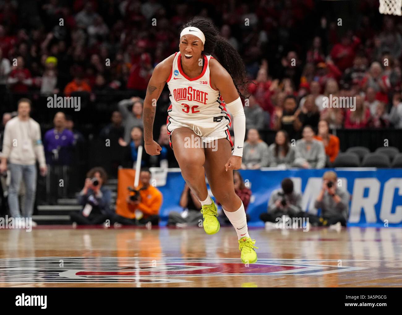 Ohio State's Cotie McMahon reacts after scoring during the second half ...
