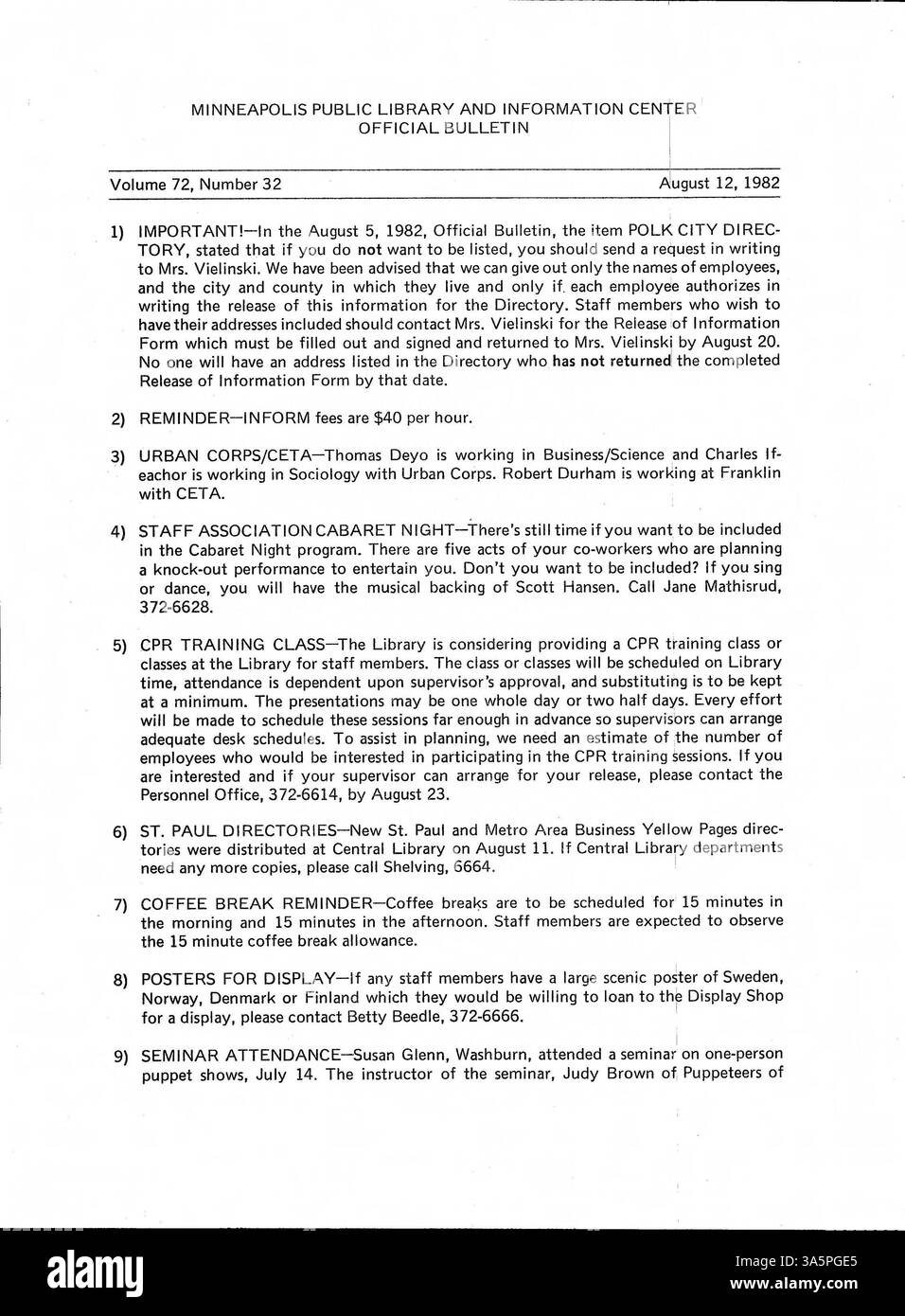 The 1982 minneapolis public library weekly bulletin provides ess hi-res stock photography and ...