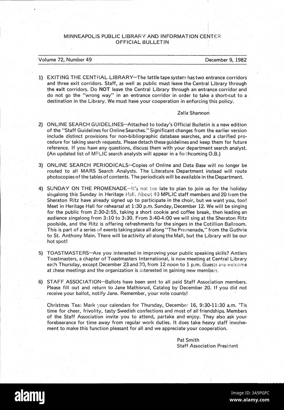 This 1982 edition of the Minneapolis Public Library bulletin provides employees with weekly ...