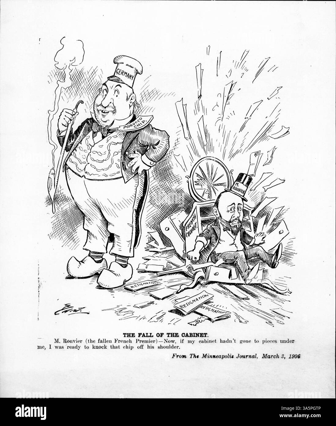 The Fall of the Cabinet depicts French Premier M. Rouvier in despair as ...