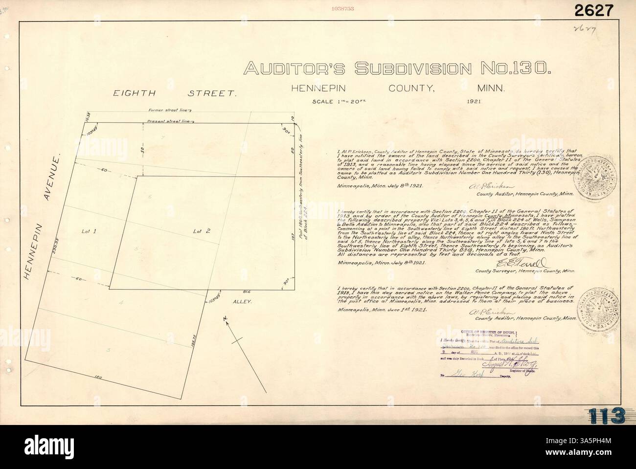 This historical map depicts Auditor's Subdivision No. 130 in ...