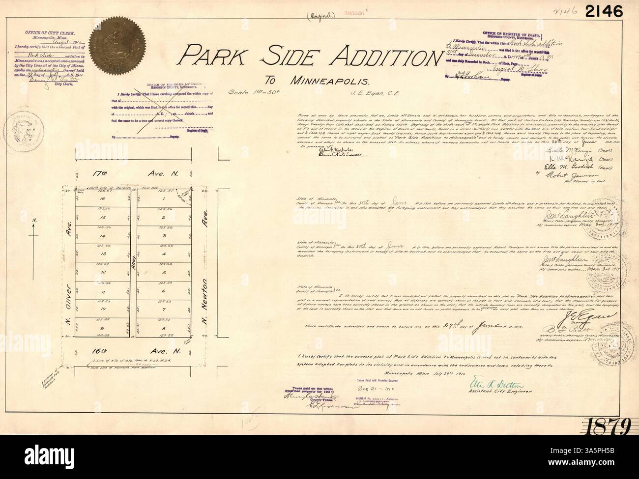 This map shows the park side addition to minneapolis hi-res stock ...