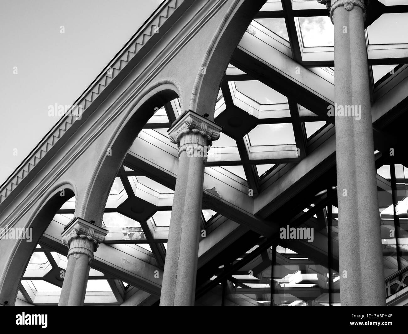 Arch architecture of vintage design construction building, glass ...