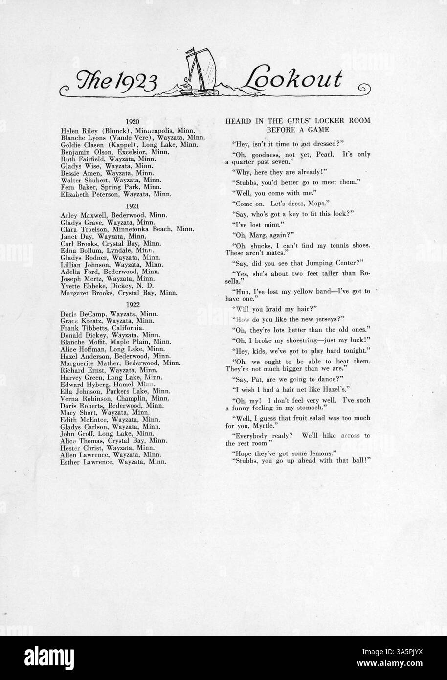 The 1923 'The Lookout' yearbook from Wayzata High School highlights ...