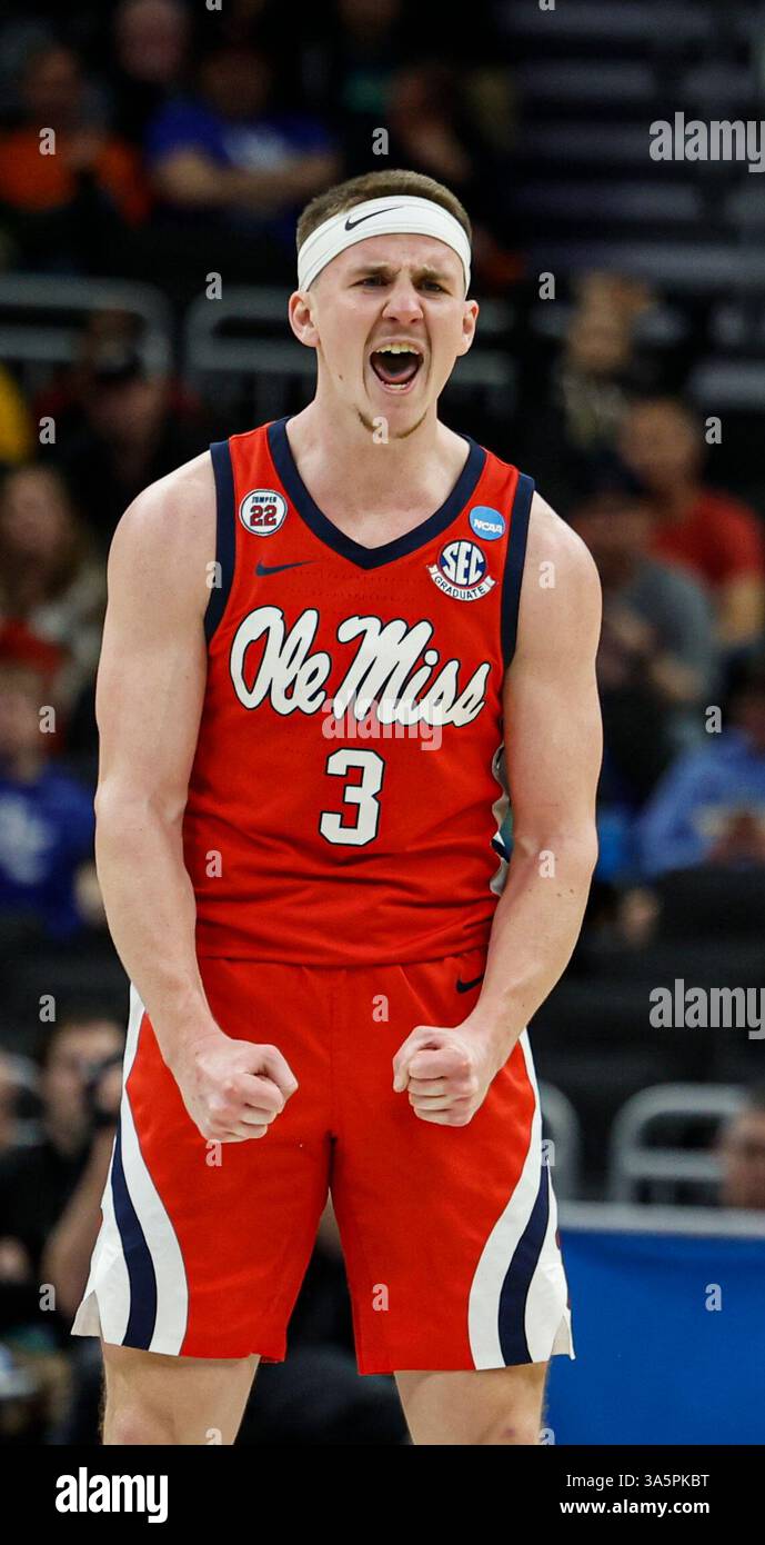Mississippi guard Sean Pedulla (3) reacts against Iowa State during the ...