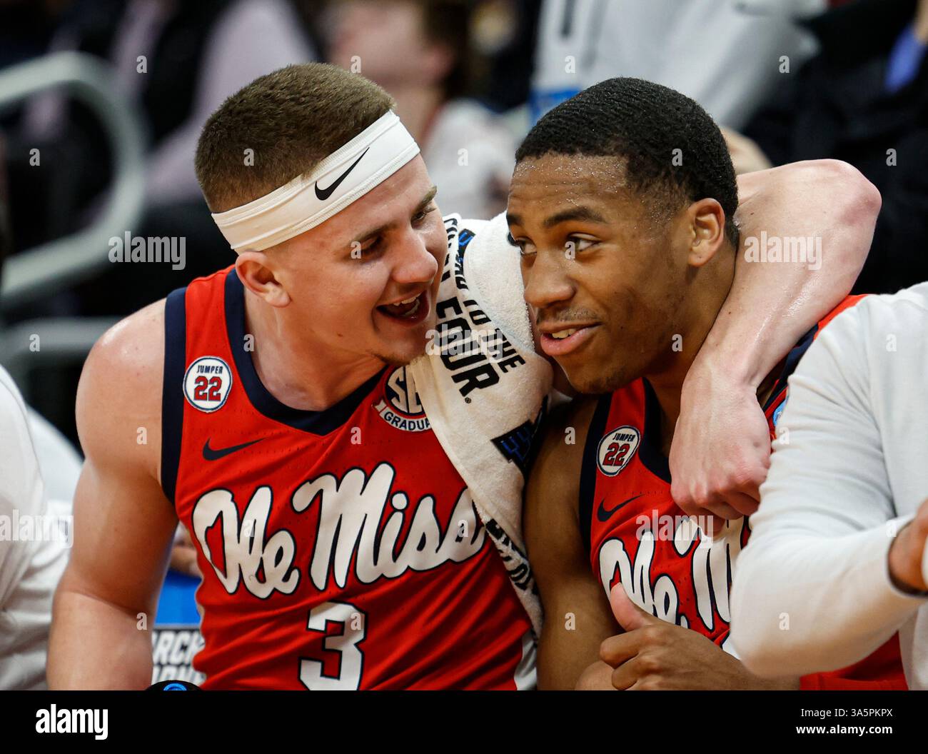 Mississippi guard Sean Pedulla (3) reacts with teammate Mississippi ...
