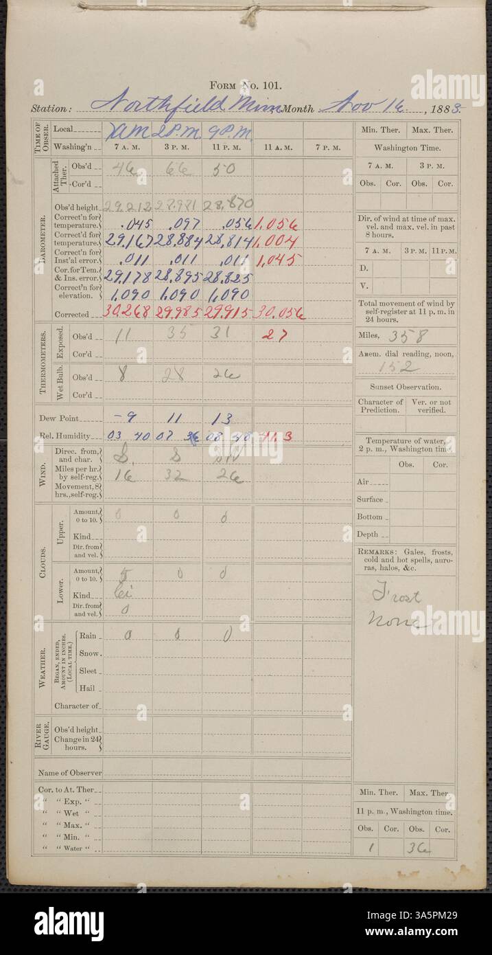 The weather diaries from November 1883 at Carleton College provide ...