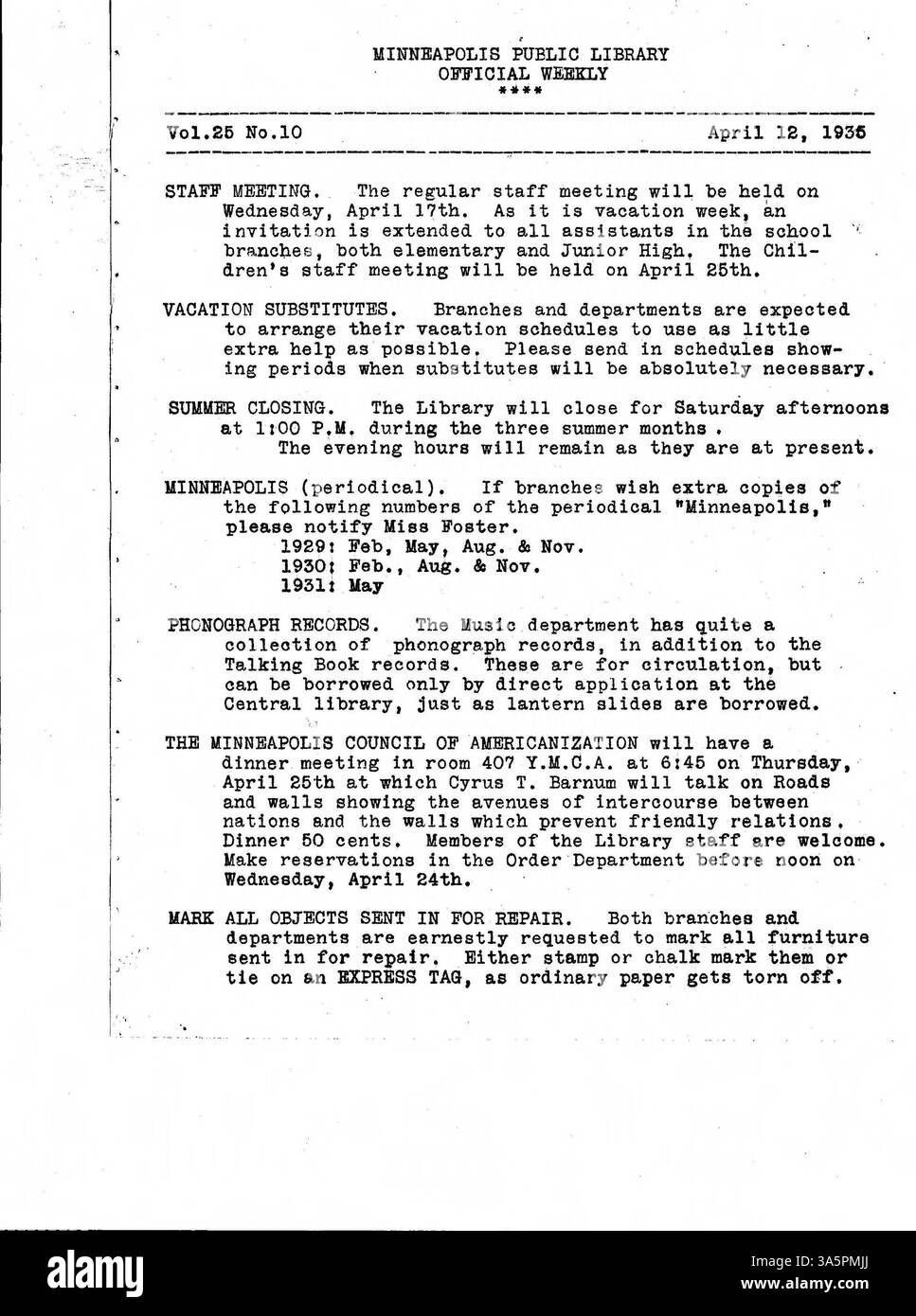 The 1935 Minneapolis Public Library bulletin provides staff with ...