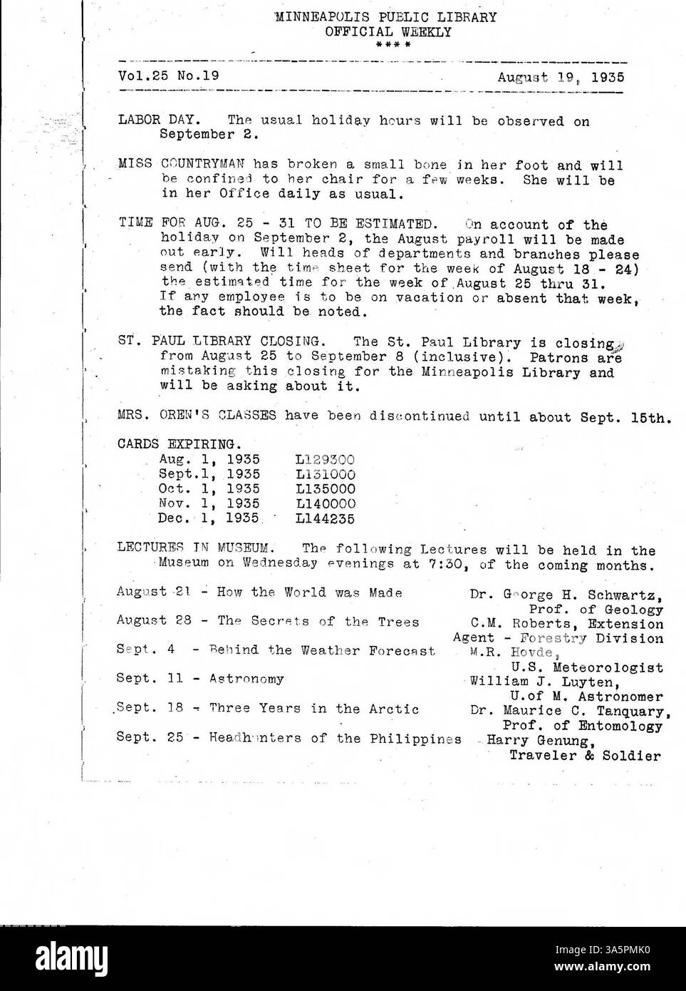 The minneapolis public library released weekly bulletin hi-res stock ...