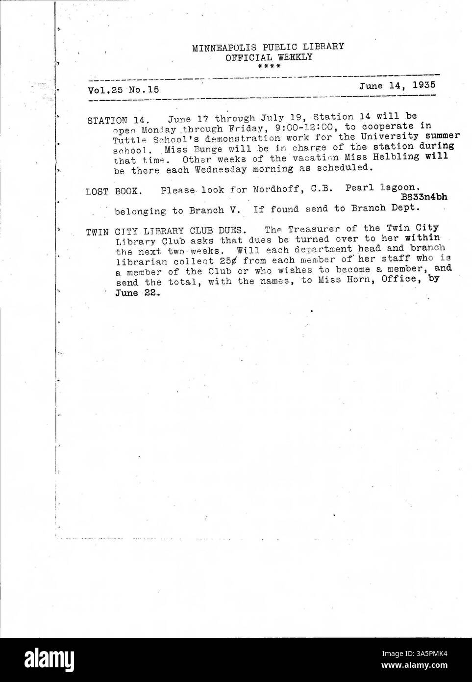 The 1935 Minneapolis Public Library weekly bulletin offers updates for ...