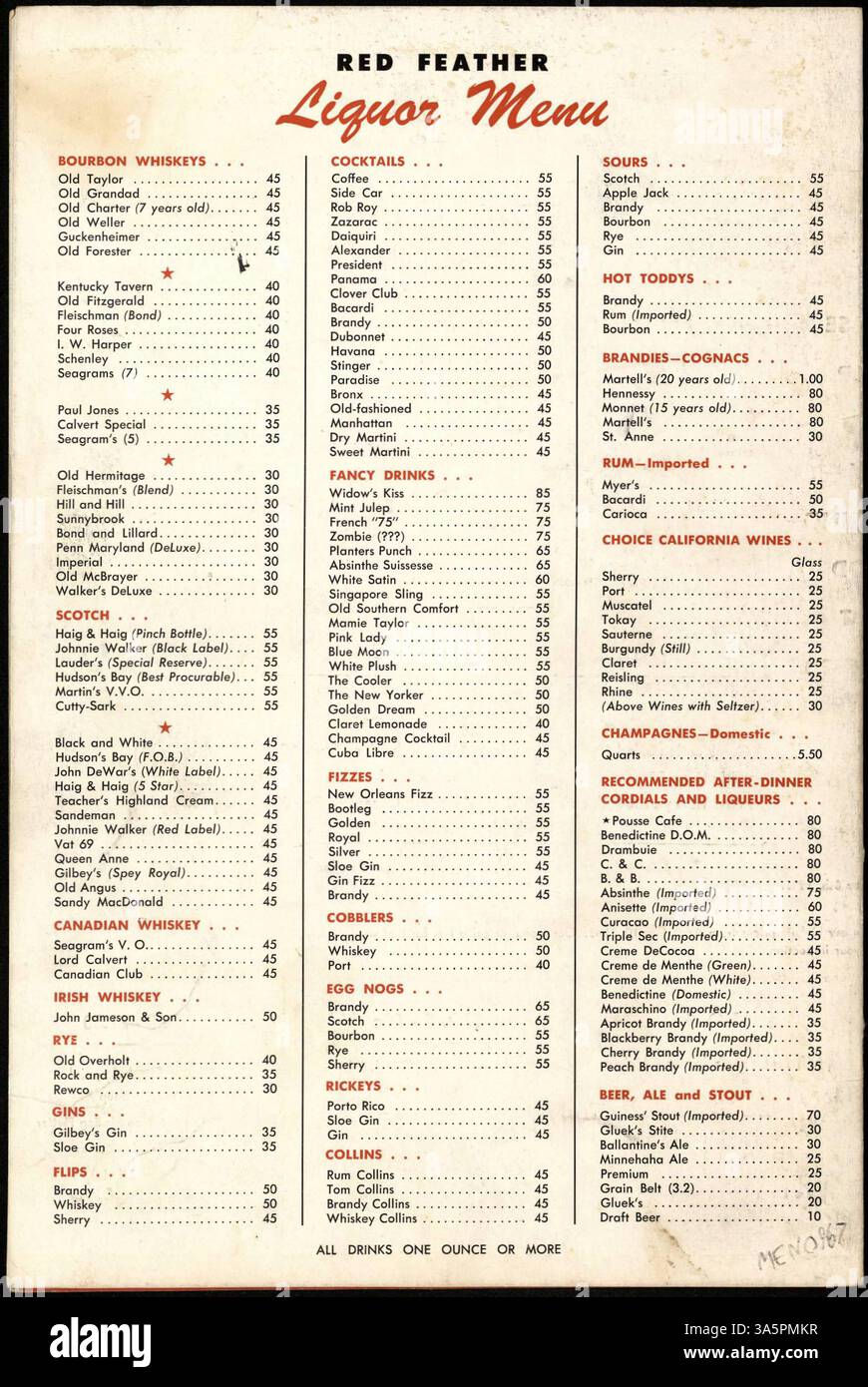 The 1930s Murray's Red Feather Menu is printed on bi-fold white ...