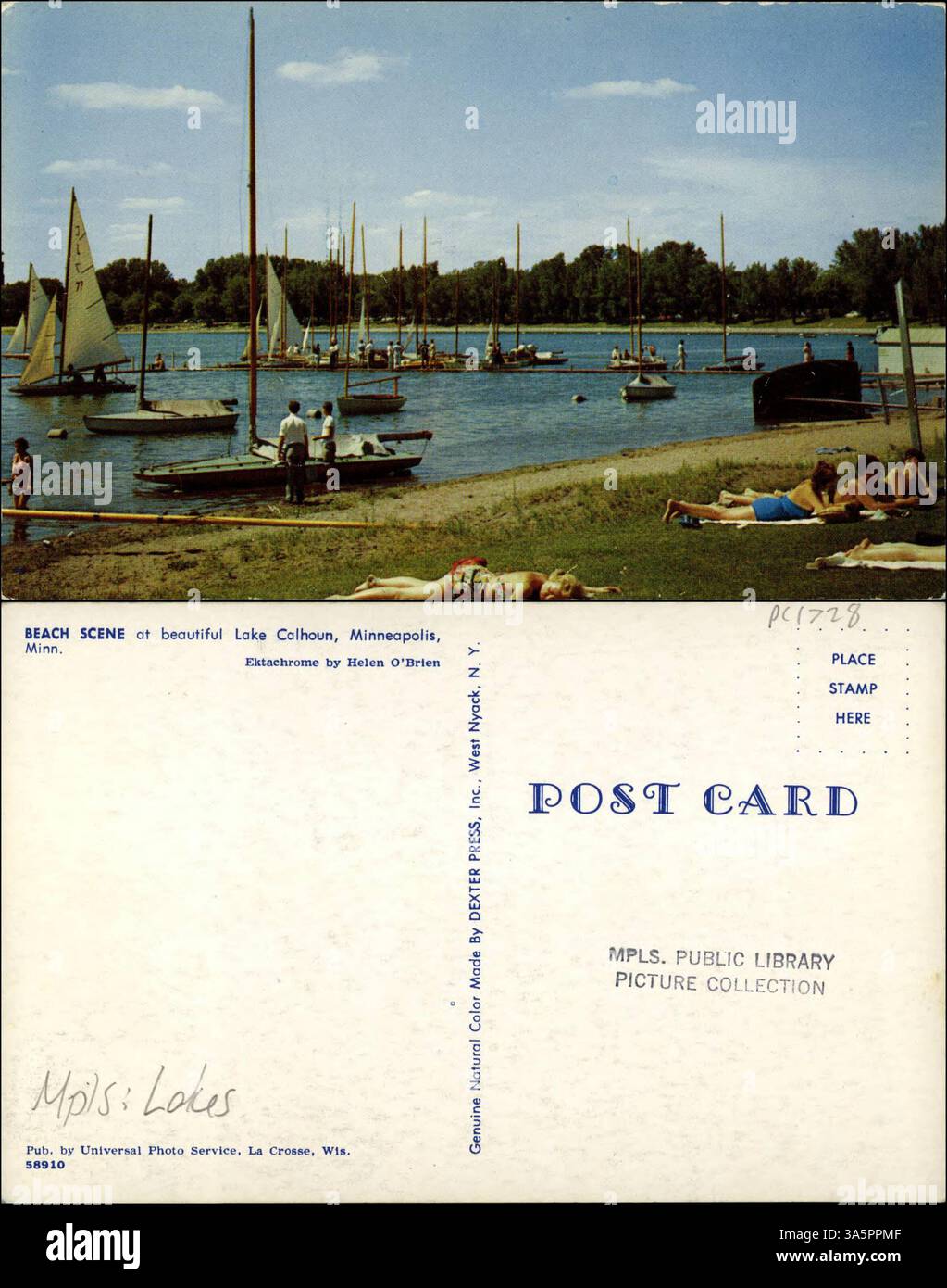 This image captures a beach scene at Lake Calhoun (now Bde Maka Ska) in ...
