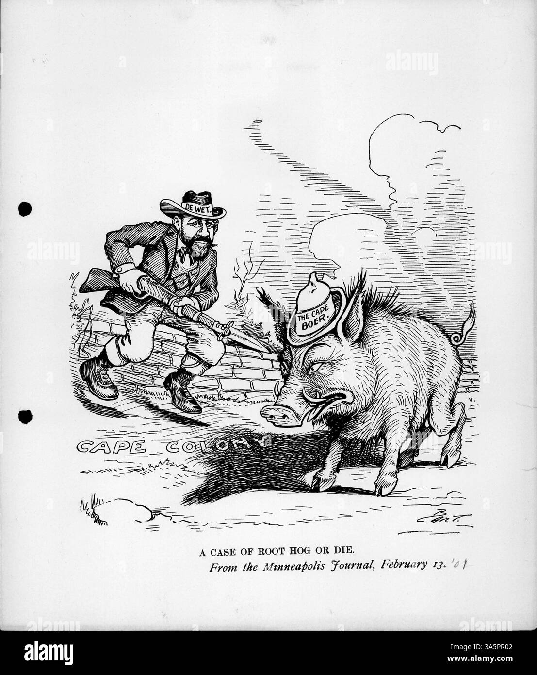 This historical image shows Boer General Christiaan De Wet prodding ...