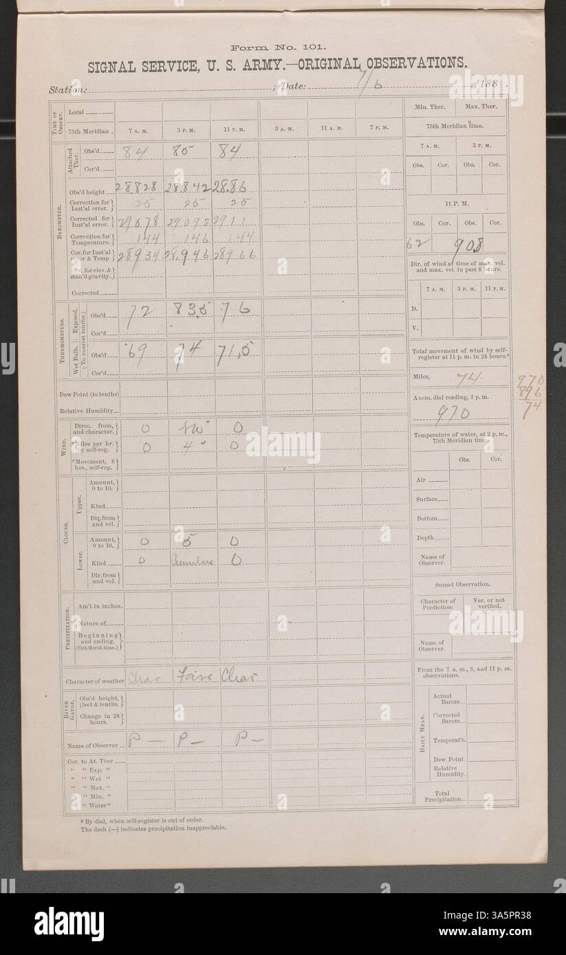 In July 1887, daily weather records including temperature, weather ...