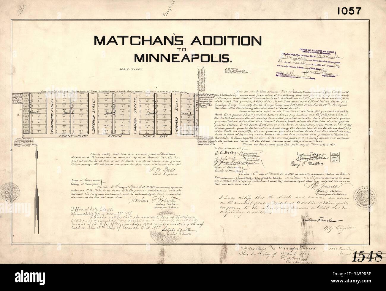 This map illustrates Matchan's Addition to Minneapolis, a significant ...
