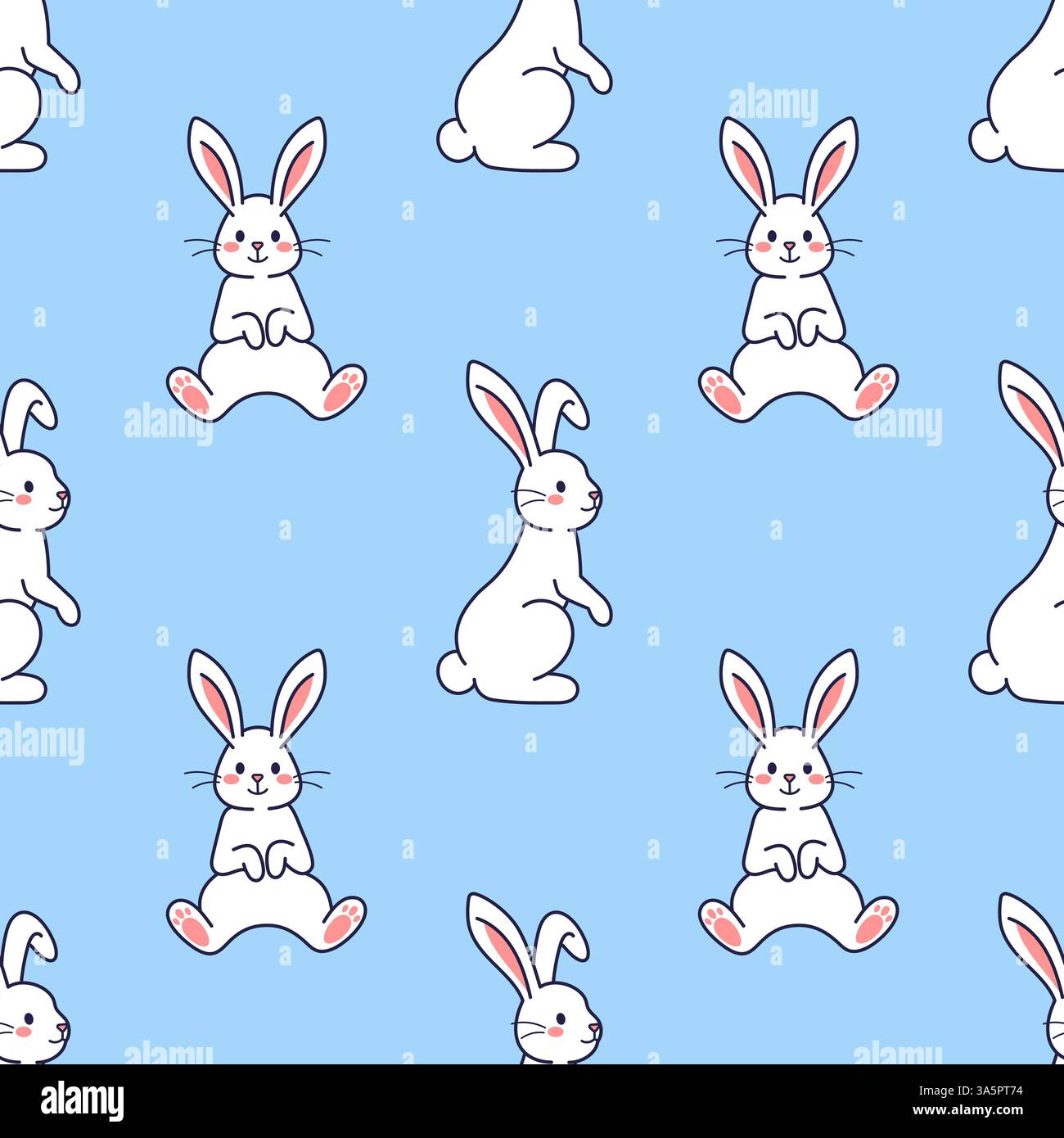 Happy Easter doodle seamless pattern. Vector cute characters Bunny ...