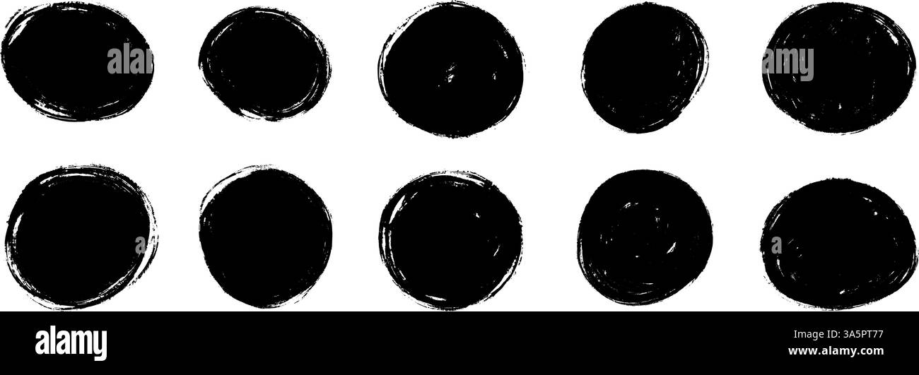 Dry paint circle stain set. Black grunge ink round frame collection ...