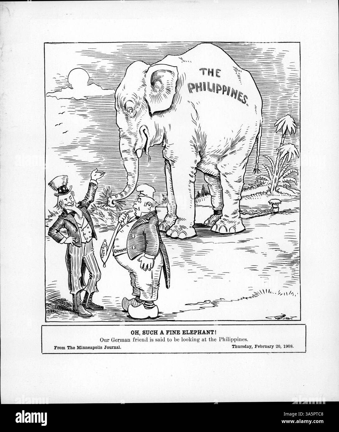 The cartoon depicts Uncle Sam speaking to Germany about an elephant ...