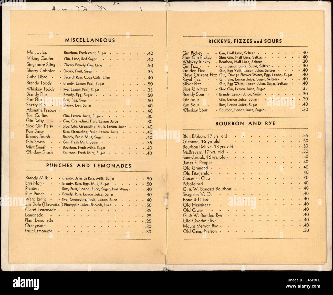 A drink list from Hotel Radisson Minneapolis features various alcoholic ...