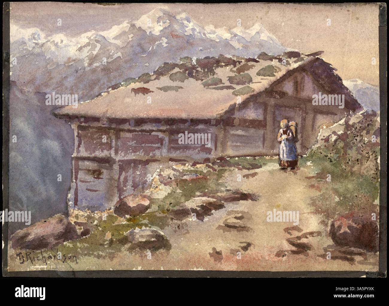 A scenic view of the Suisse Chalet on the trail to Mer de Glace, an ...